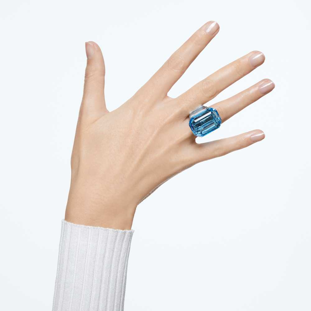 Lucent cocktail ring, Octagon cut, Blue | Swarovski