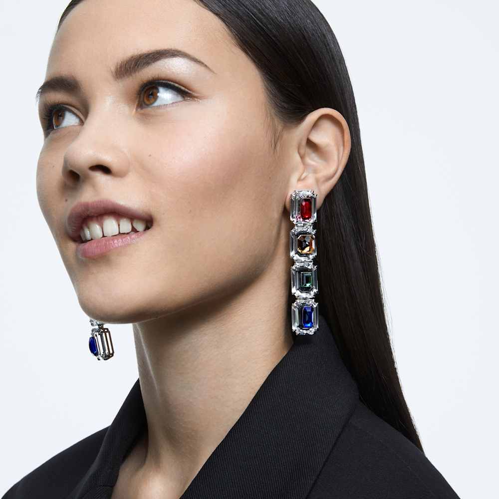 Chroma Clip Earrings Oversized Crystals Multicolored Rhodium Plated