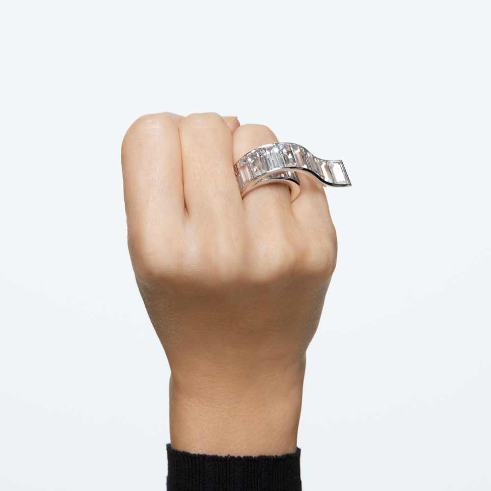 Matrix ring, White, Rhodium plated | Swarovski.com
