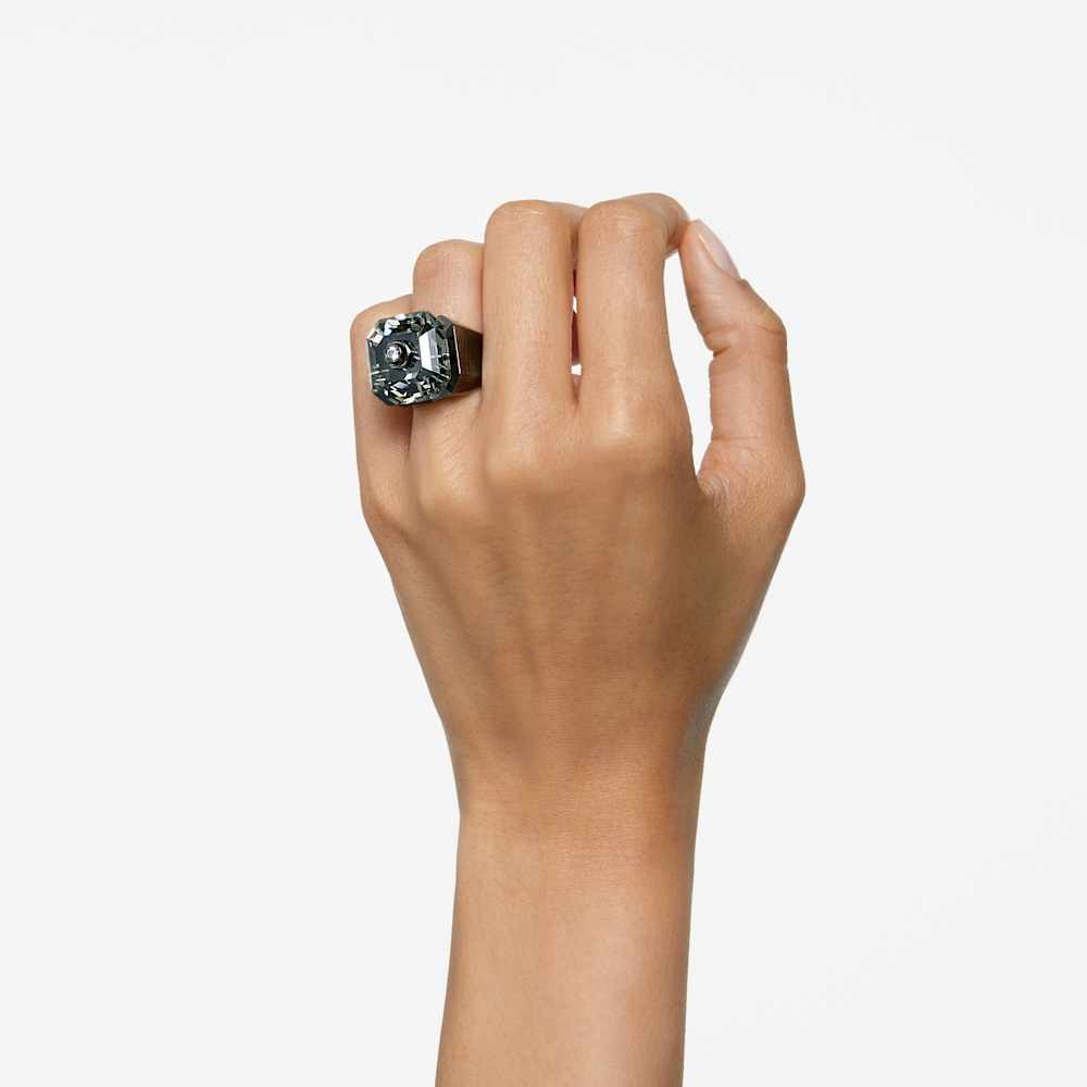 Numina cocktail ring, Octagon cut, Black, Ruthenium plated | Swarovski