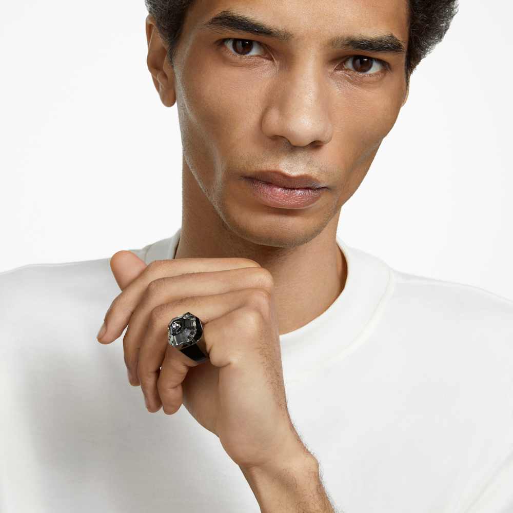 Numina cocktail ring, Octagon cut, Black, Ruthenium plated | Swarovski