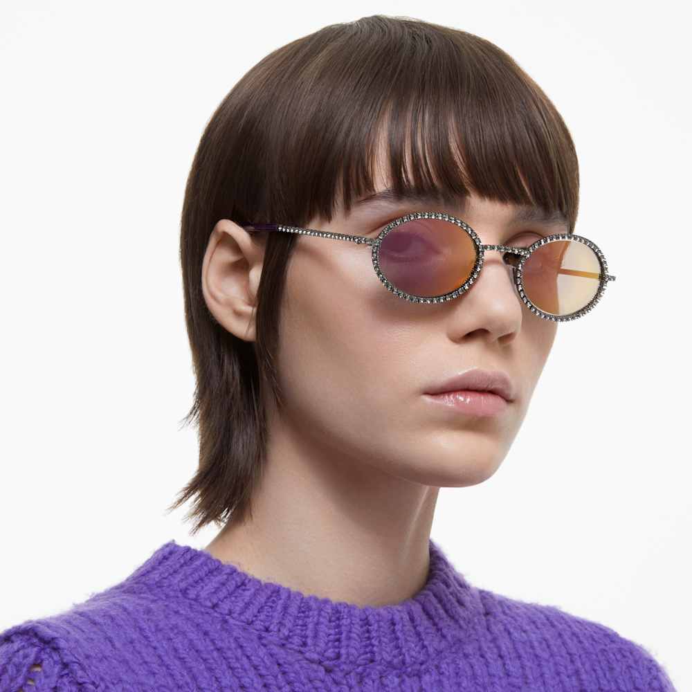 Sonnenbrille, Ovale Form, Pavé, SK0340 08Y, Schwarz | Swarovski