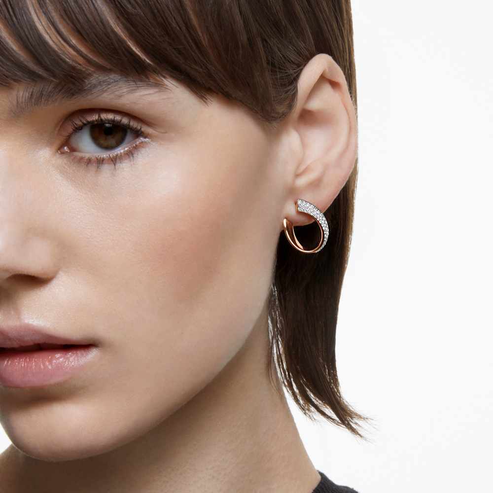 Exist hoop earrings, Small, White, Rose gold-tone plated | Swarovski