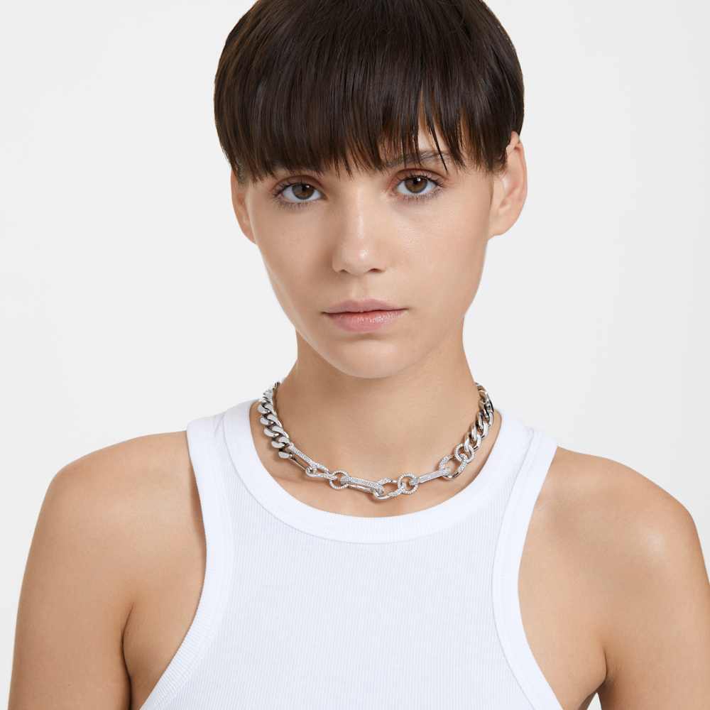 Dextera necklace, Statement, Mixed links, White, Rhodium plated | Swarovski