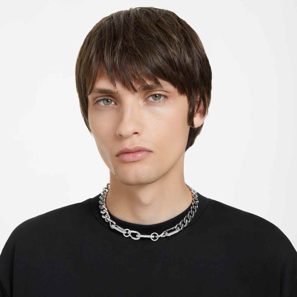 Dextera necklace, Statement, Mixed links, White, Rhodium plated | Swarovski