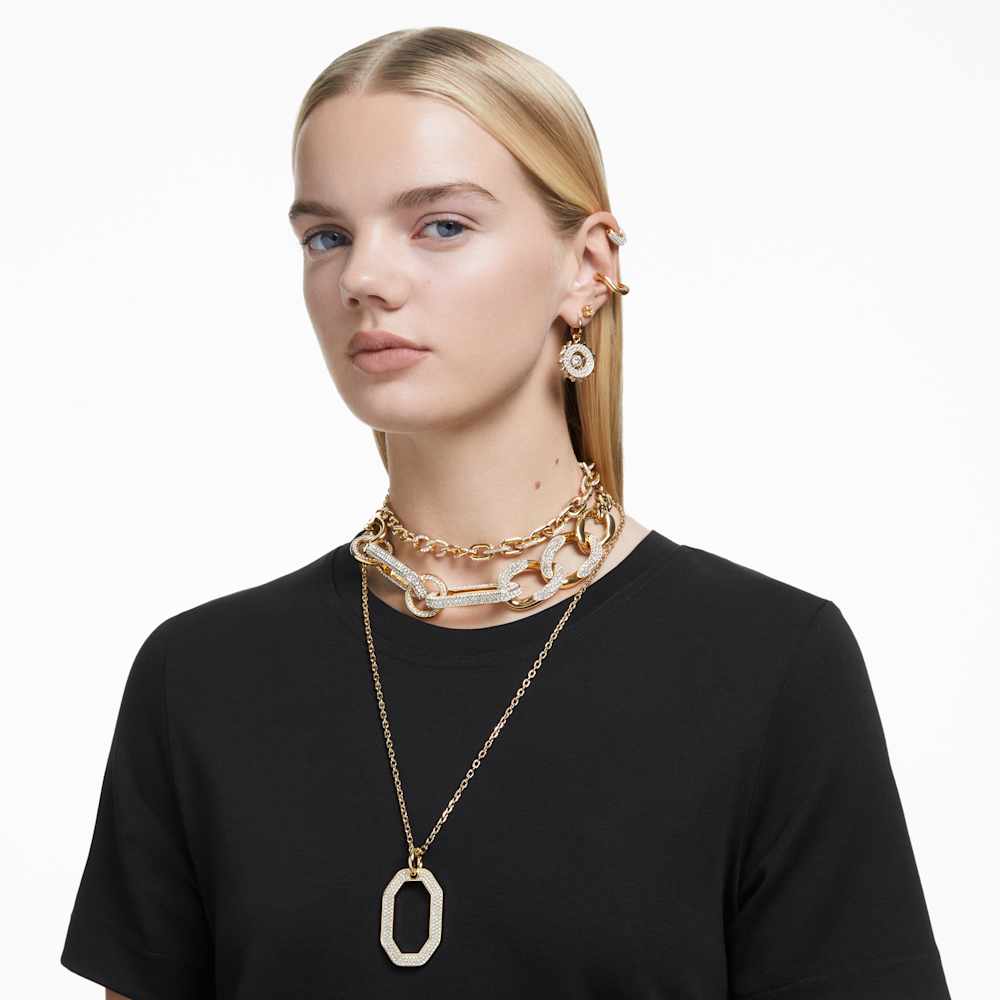 Dextera pendant, Octagon shape, Medium, White, Gold-tone plated | Swarovski