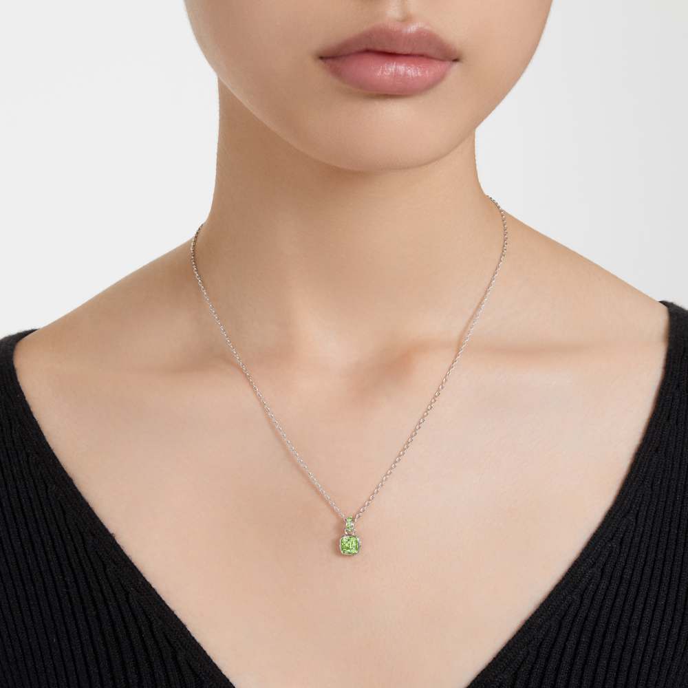 Birthstone pendant, Square cut, August, Green, Rhodium plated | Swarovski