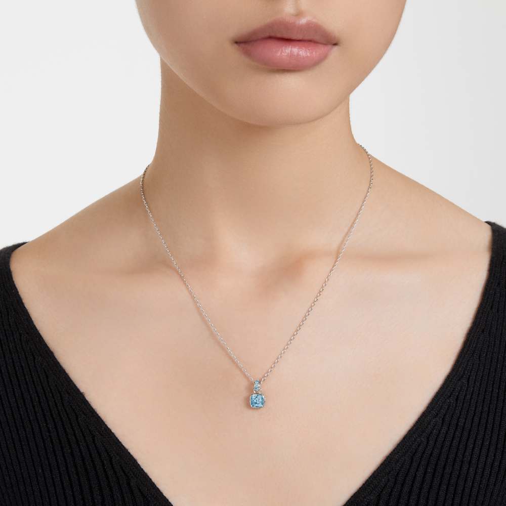 Birthstone pendant, Square cut, December, Blue, Rhodium plated | Swarovski