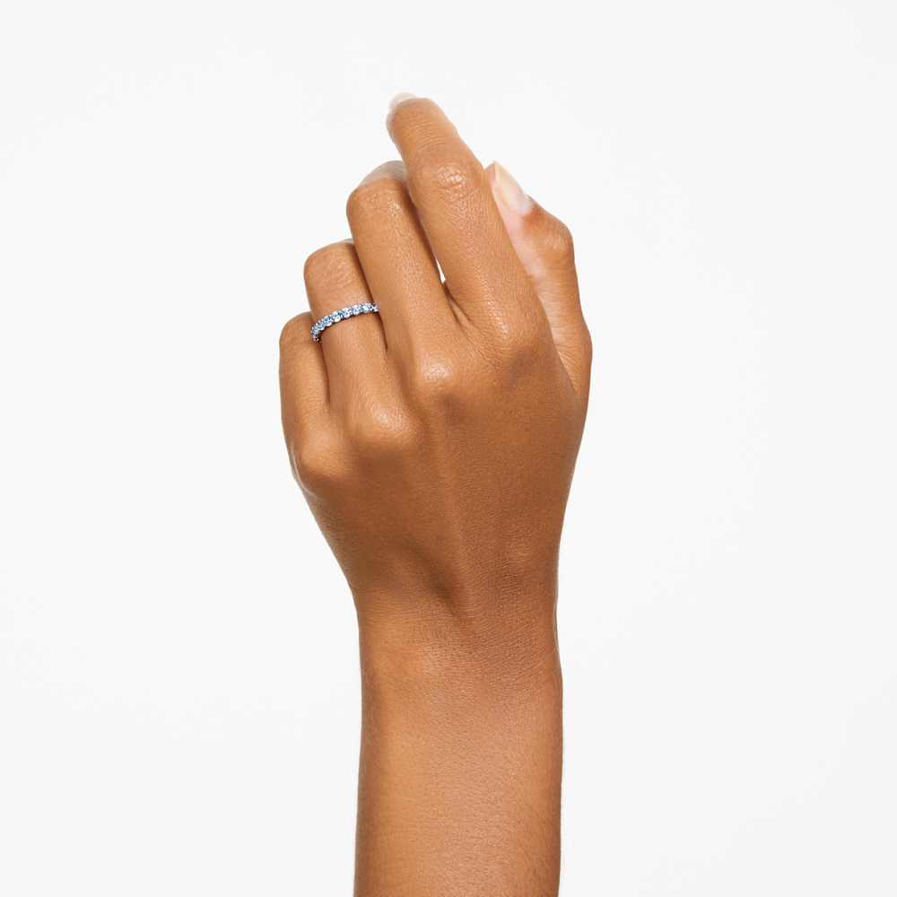 Matrix ring, Round cut, Blue, Rhodium plated | Swarovski