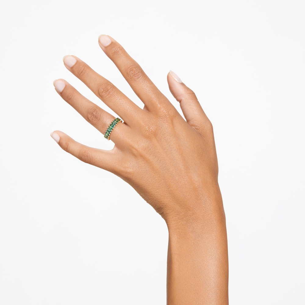 Matrix ring, Baguette cut, Green, Gold-tone plated | Swarovski