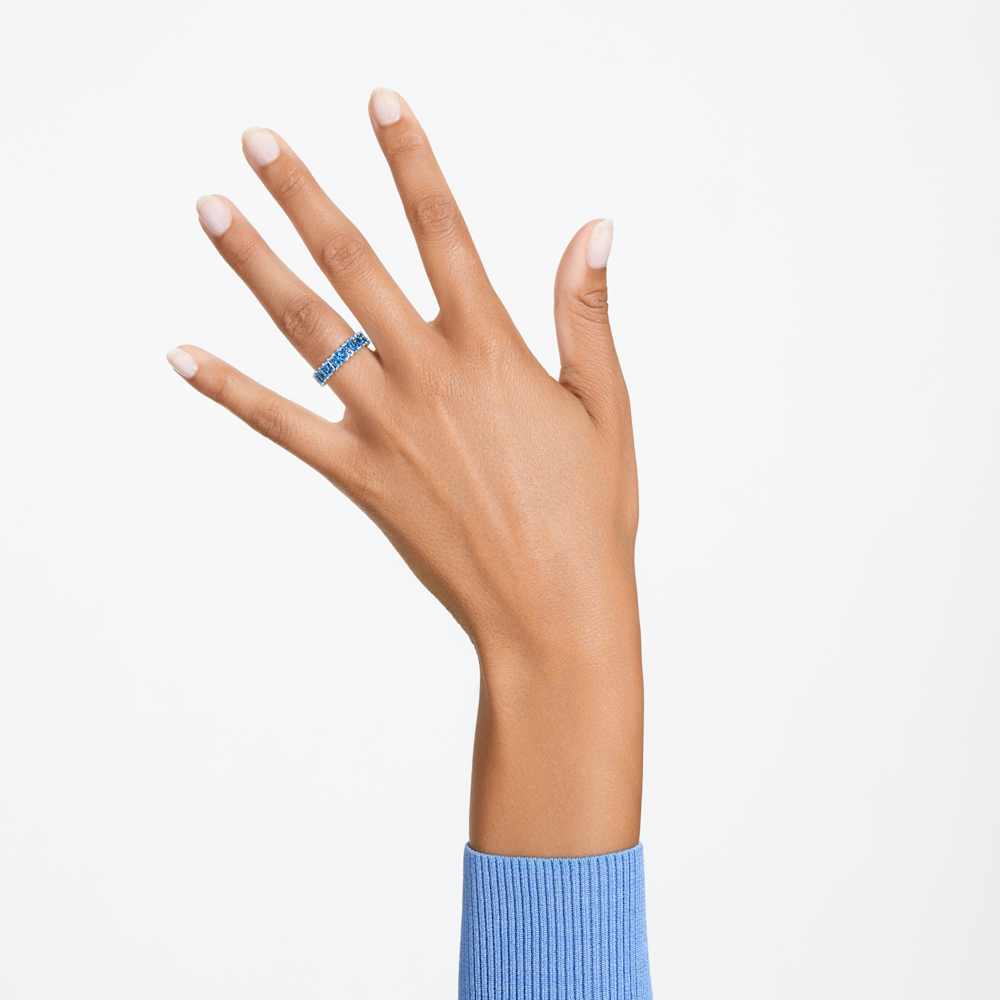 Matrix ring, Baguette cut, Blue, Rhodium plated | Swarovski