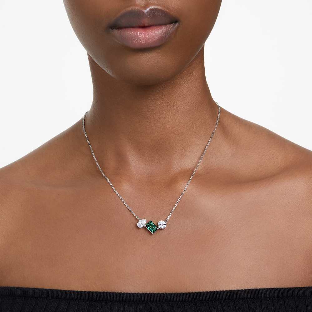Mesmera pendant, Mixed cuts, Green, Rhodium plated | Swarovski