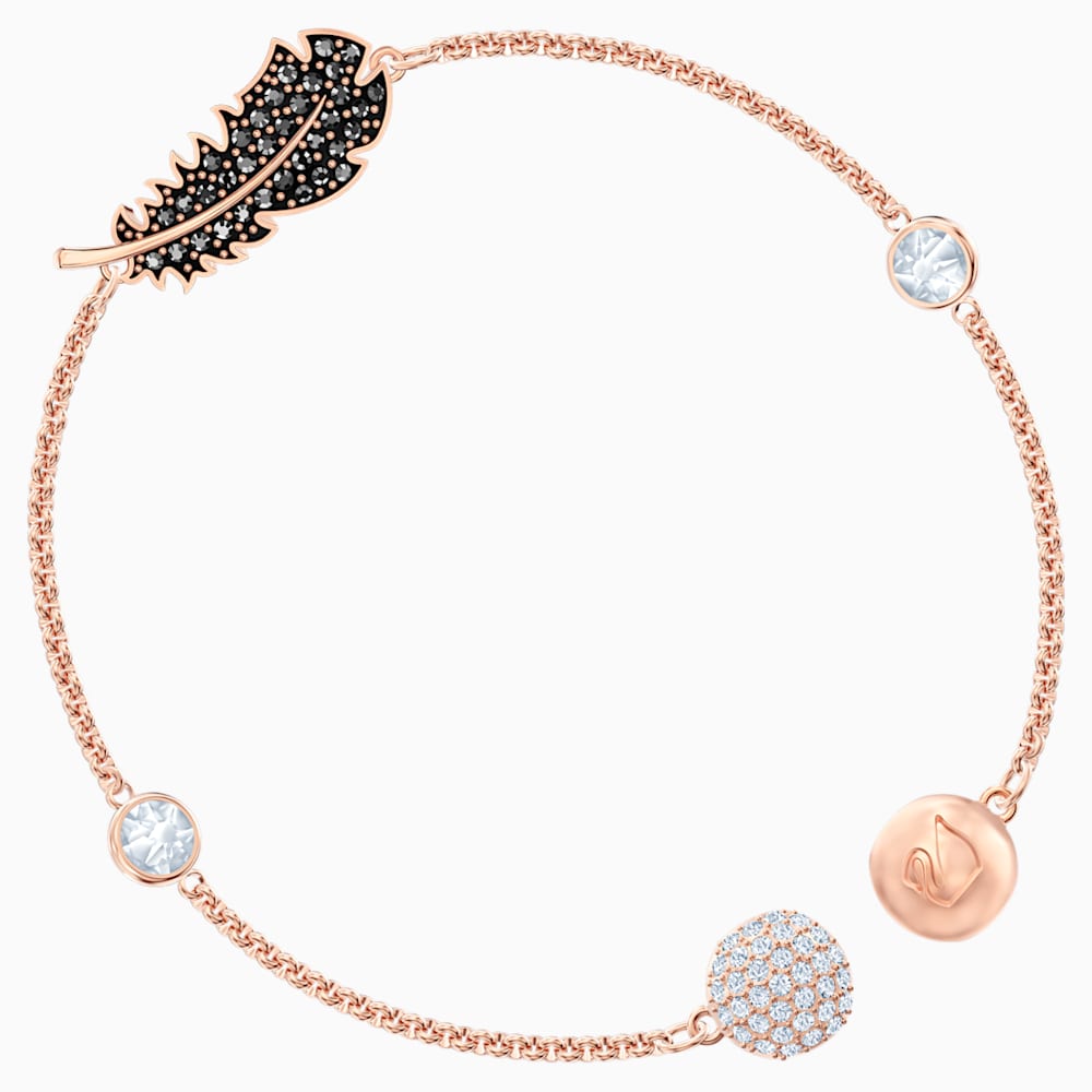 Swarovski Remix Collection Feather Strand, Black, Rose-gold tone plated ...