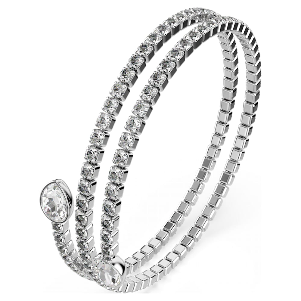 Twisty bangle, Pear cut, White, Rhodium plated | Swarovski