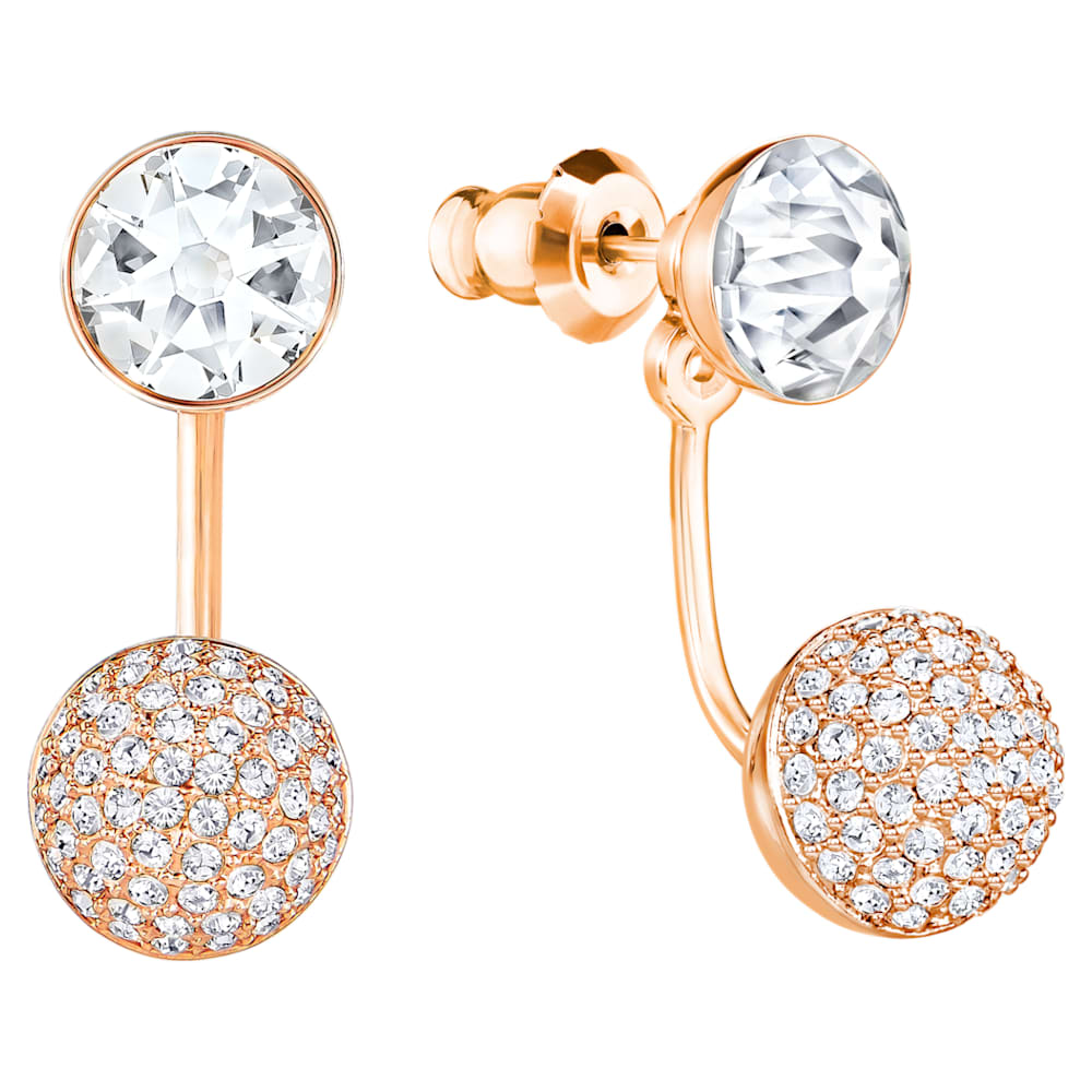 Forward earring jackets, Round cut, White, Rose gold-tone plated ...