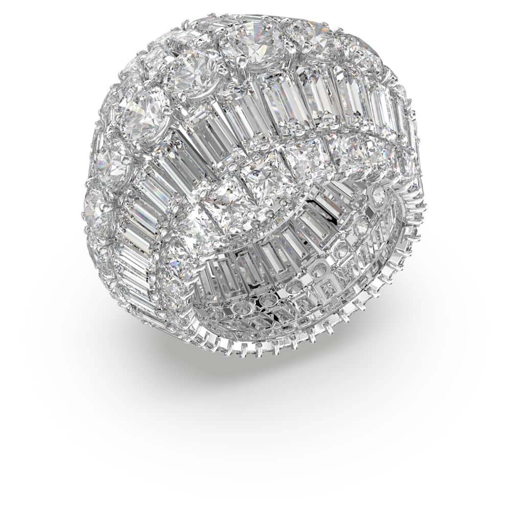 Hyperbola cocktail ring, Mixed cuts, White, Rhodium plated | Swarovski