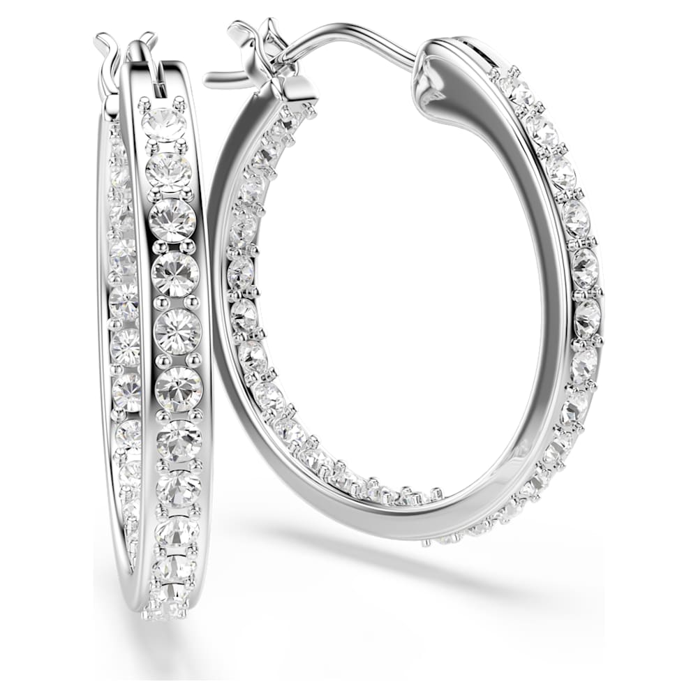 Sommerset hoop earrings, White, Rhodium plated | Swarovski