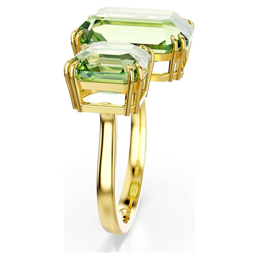 Millenia open ring, Octagon cut, Green, Gold-tone plated | Swarovski