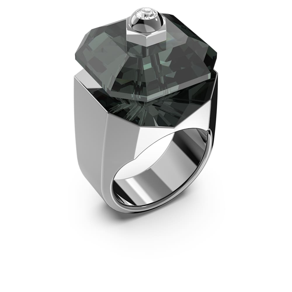 Numina cocktail ring, Octagon cut, Black, Ruthenium plated | Swarovski