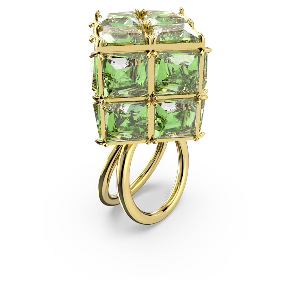 Curiosa cocktail ring, Square cut, Green, Gold-tone plated | Swarovski