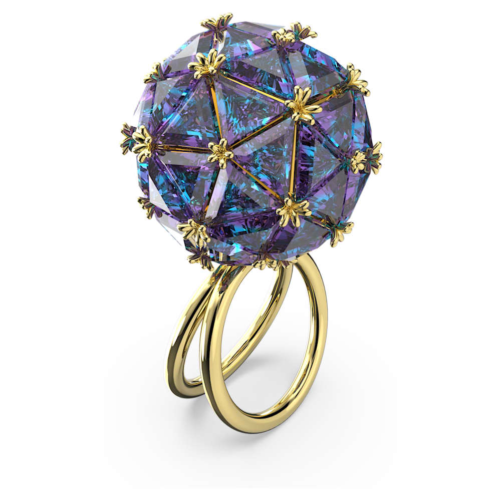 Curiosa cocktail ring, Triangle cut, Blue, Gold-tone plated | Swarovski