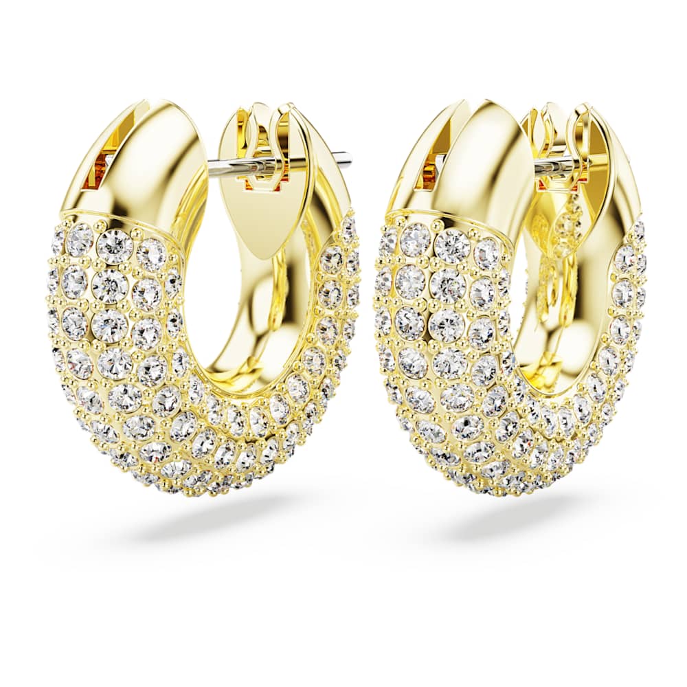 Dextera hoop earrings, Small, White, Gold-tone plated | Swarovski