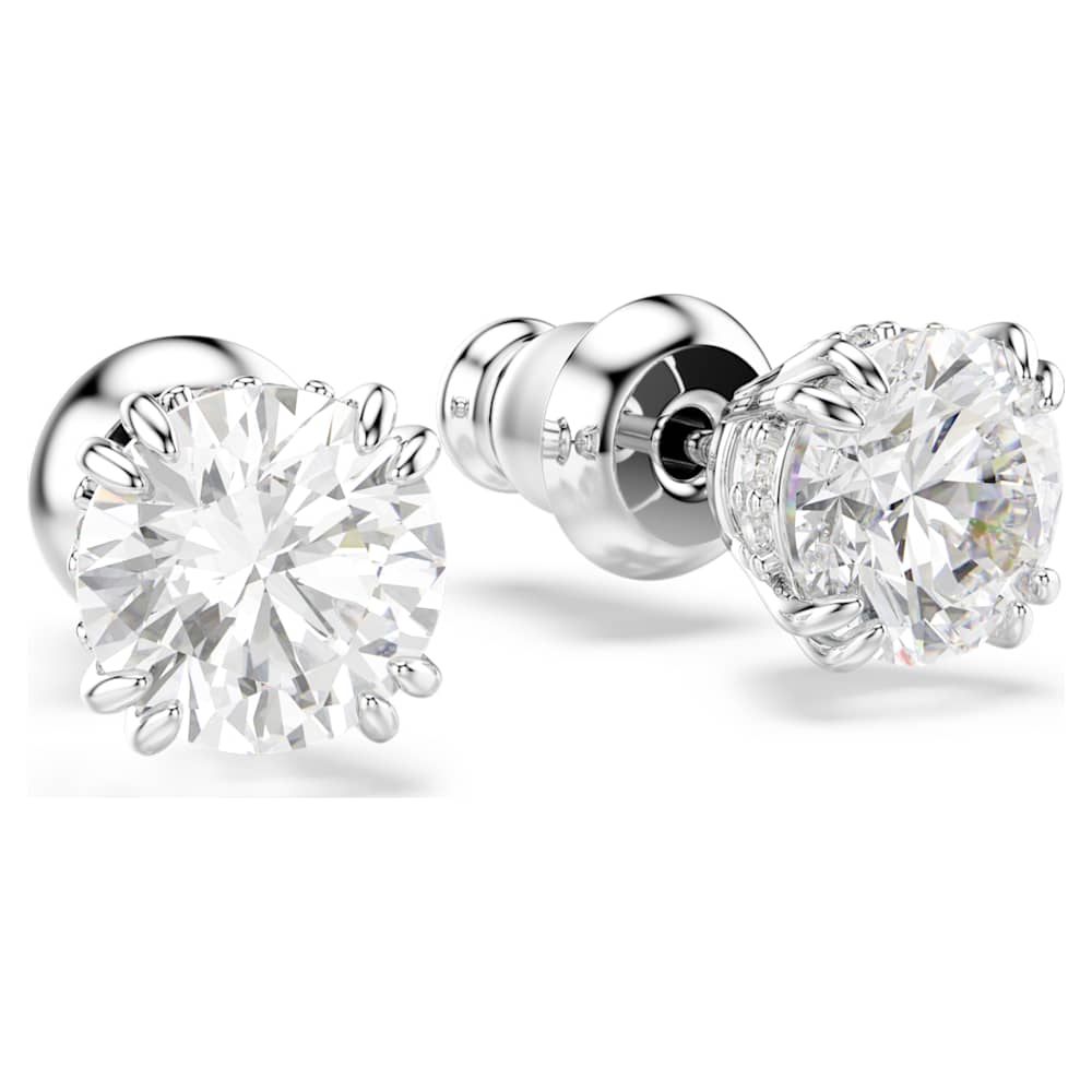 Constella stud earrings, Round cut, White, Rhodium plated | Swarovski