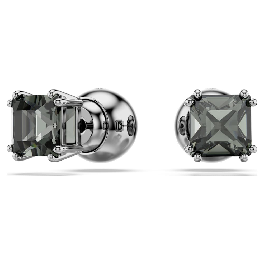 Millenia stud earrings, Square cut, Black, Ruthenium plated | Swarovski