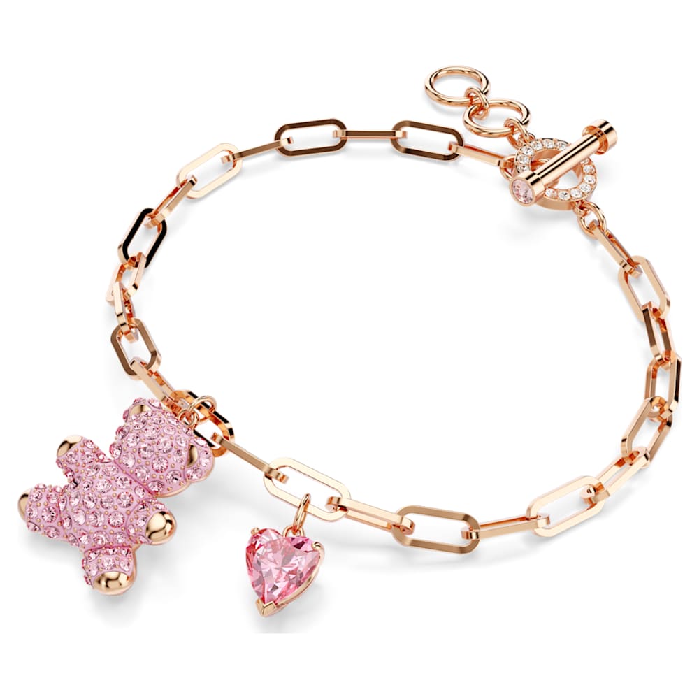 Teddy bracelet, Bear, Pink, Rose gold-tone plated | Swarovski
