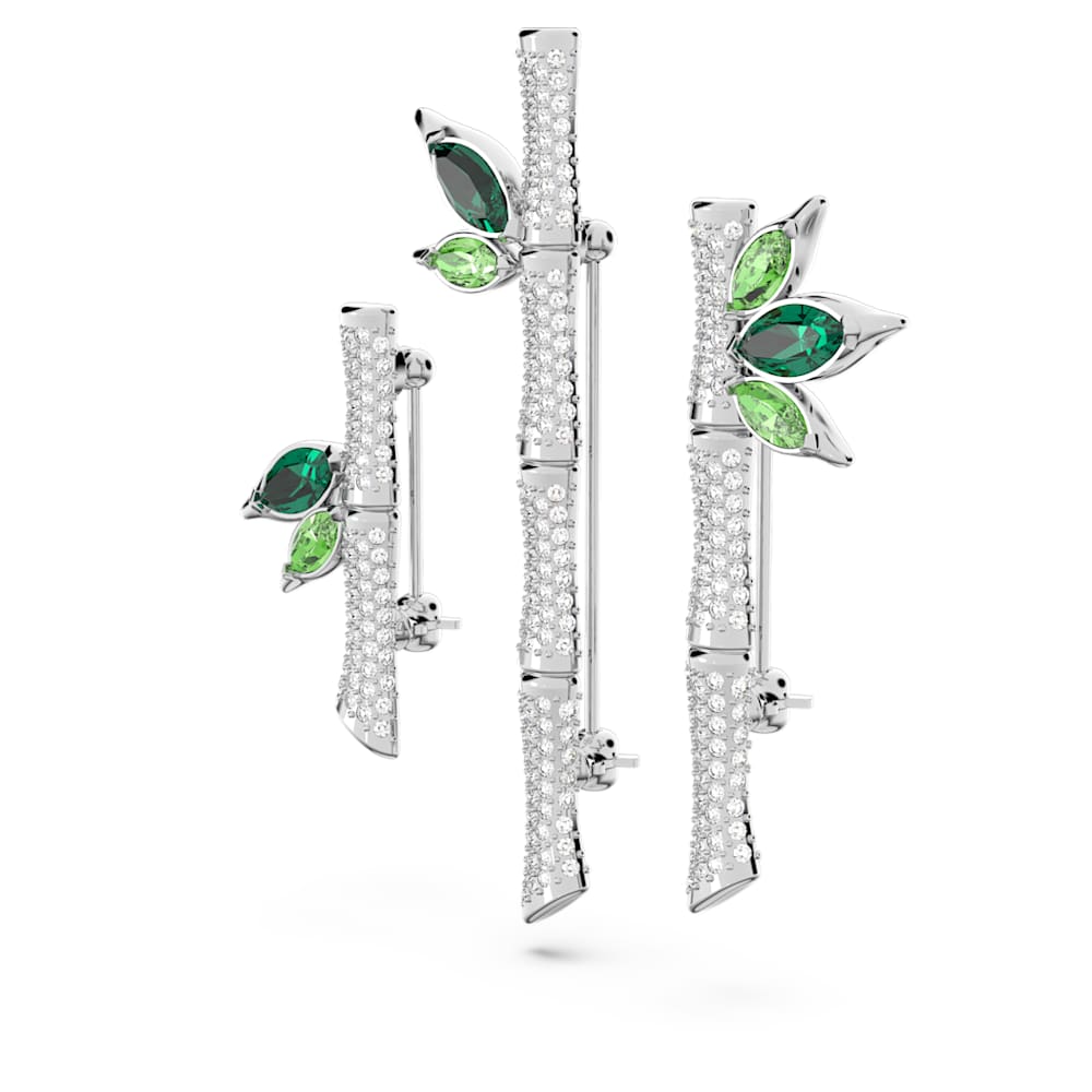 Dellium Brooch, Bamboo, Green, Rhodium plated | Swarovski
