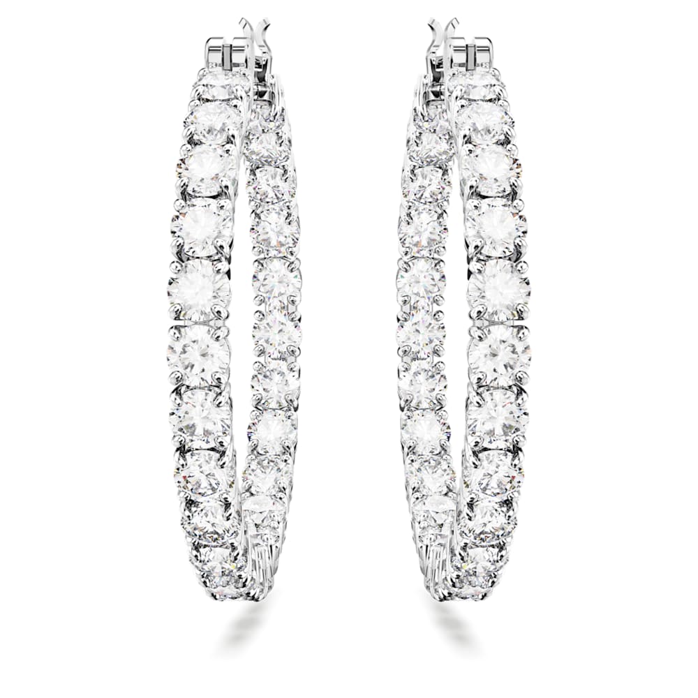 Matrix hoop earrings, Round cut, White, Rhodium plated | Swarovski