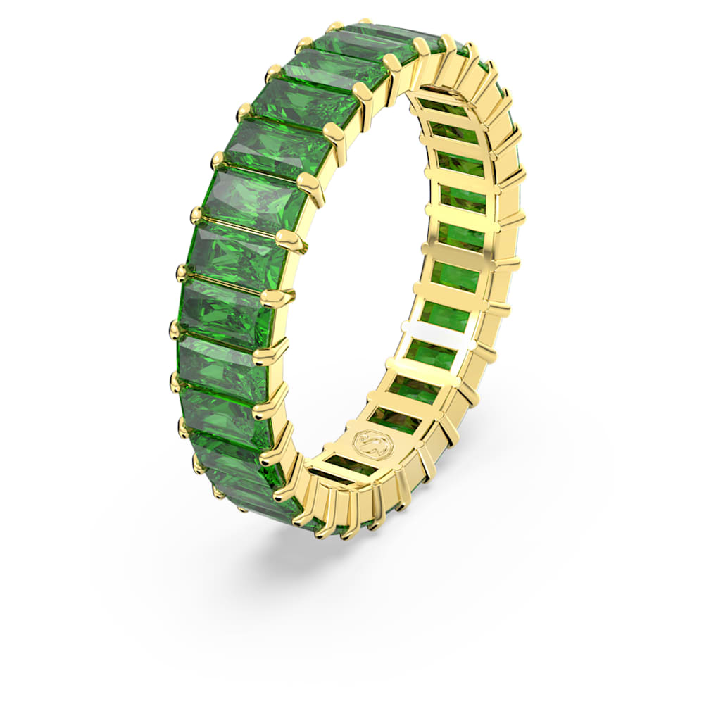 Matrix ring, Baguette cut, Green, Gold-tone plated | Swarovski
