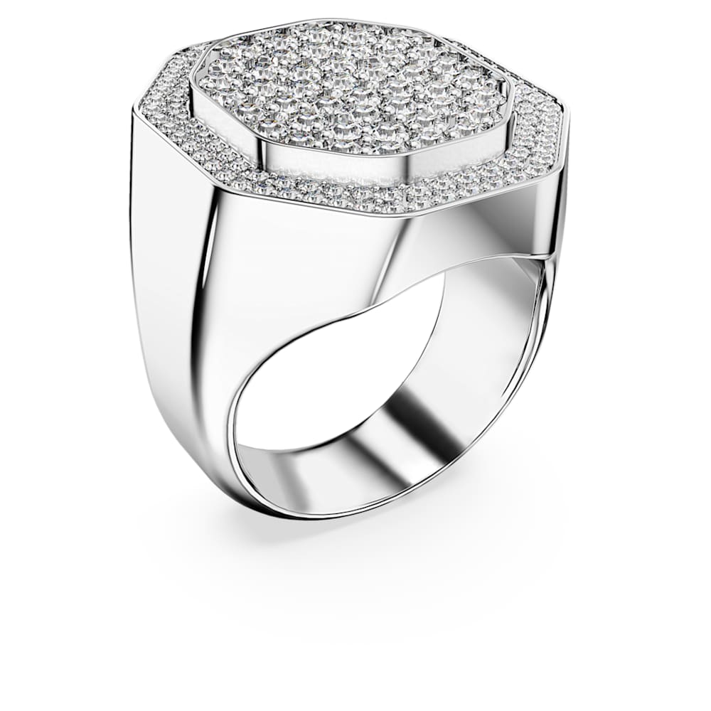 Dextera cocktail ring, Octagon shape, White, Rhodium plated | Swarovski