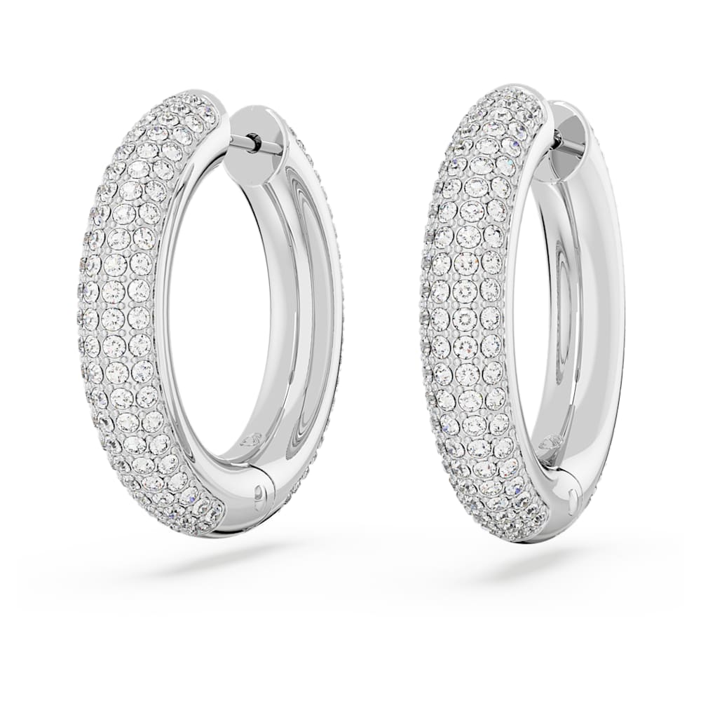 Dextera hoop earrings, Medium, White, Rhodium plated | Swarovski