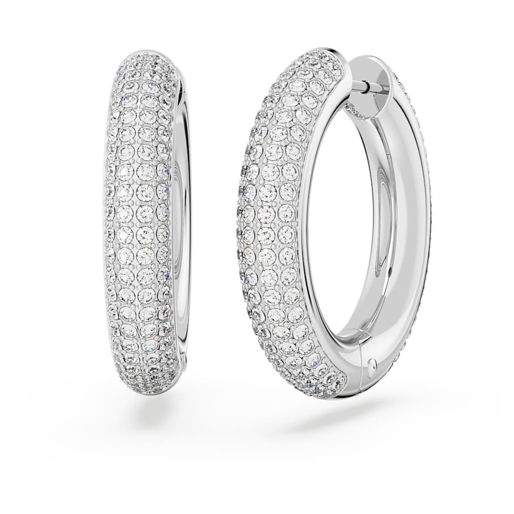 Dextera hoop earrings, Medium, White, Rhodium plated | Swarovski