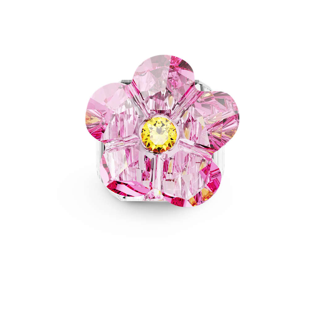 Florere cocktail ring, Flower, Pink, Rhodium plated | Swarovski
