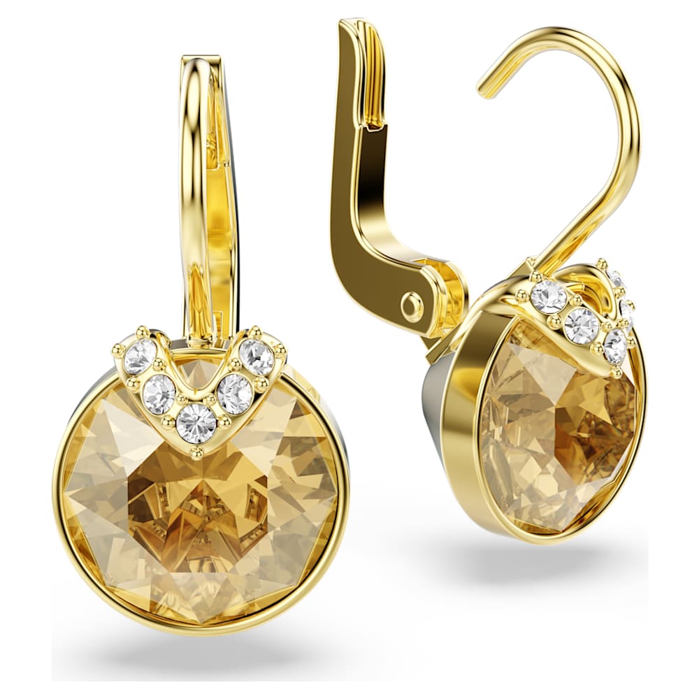 Bella V drop earrings, Round cut, Gold tone, Gold-tone plated | Swarovski