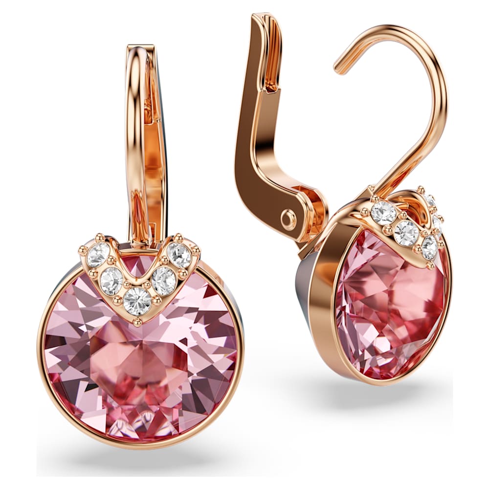 Bella V drop earrings, Round cut, Pink, Rose gold-tone plated | Swarovski