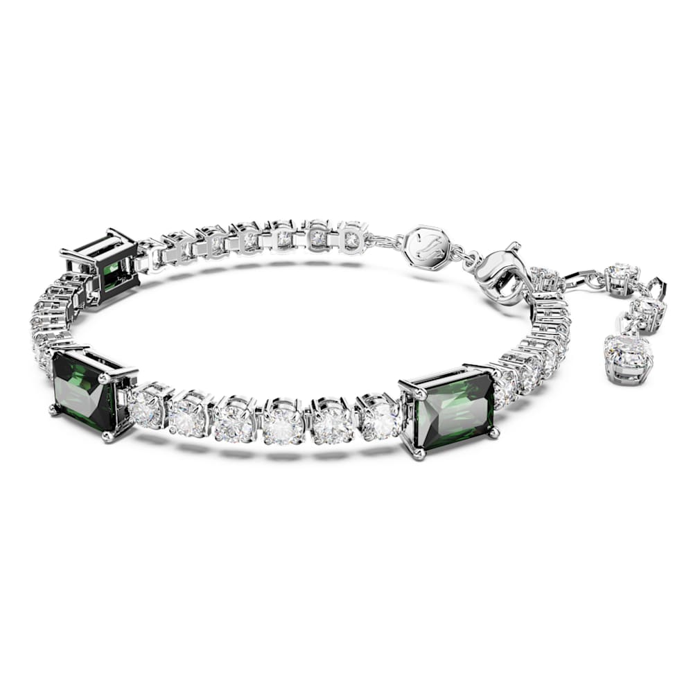 Matrix Tennis bracelet, Mixed cuts, Green, Rhodium plated | Swarovski