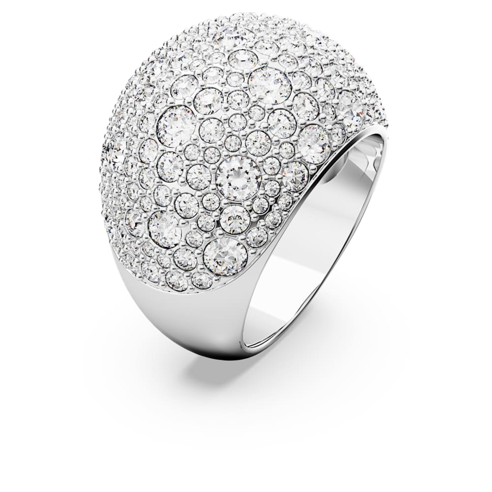 Luna cocktail ring, Moon, White, Rhodium plated | Swarovski