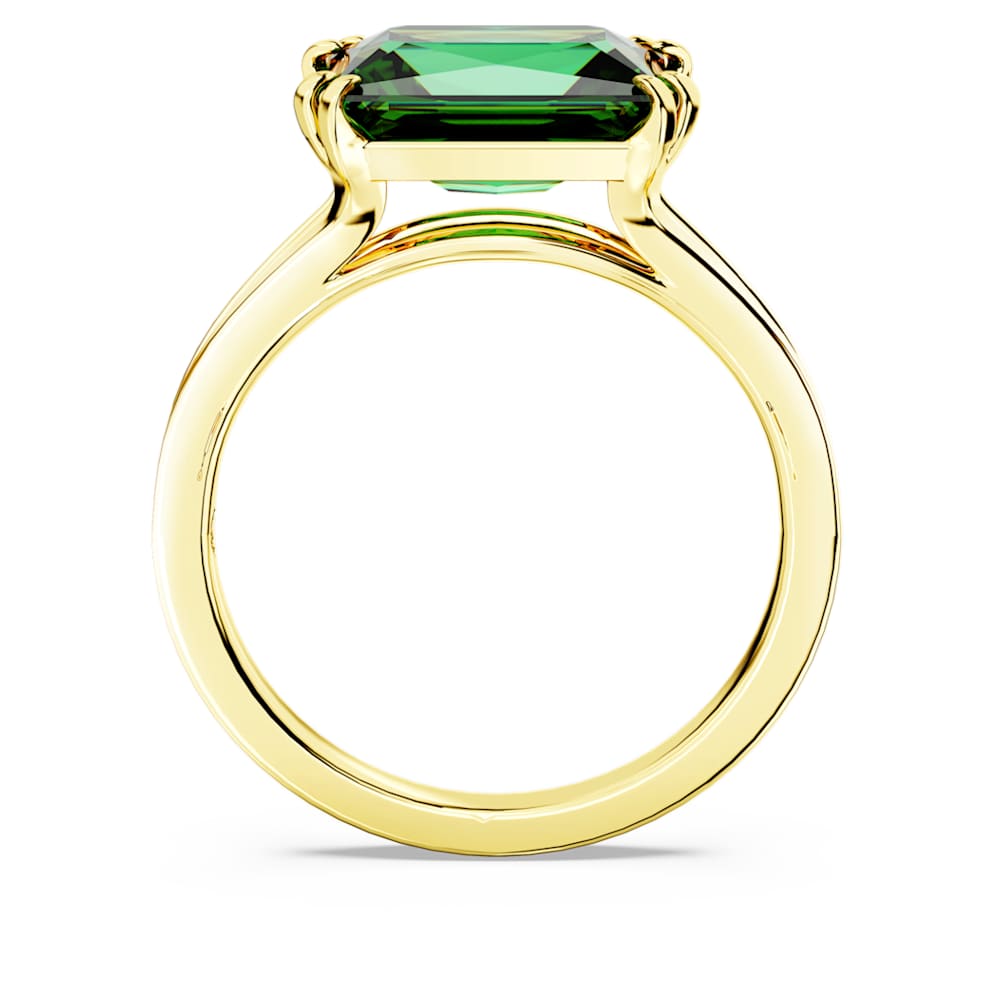 Matrix cocktail ring, Rectangular cut, Green, Gold-tone plated | Swarovski