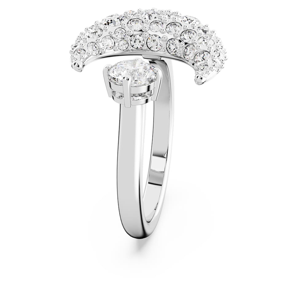 Luna open ring, Moon, White, Rhodium plated | Swarovski