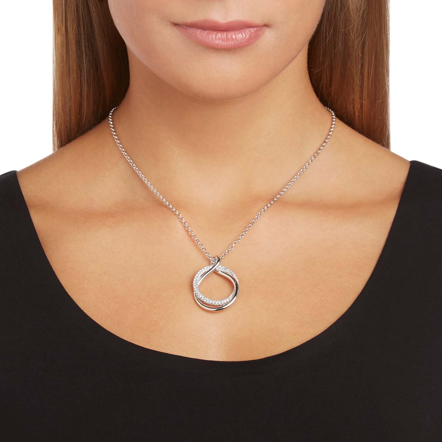 Exact pendant, Round shape, White, Rhodium plated | Swarovski