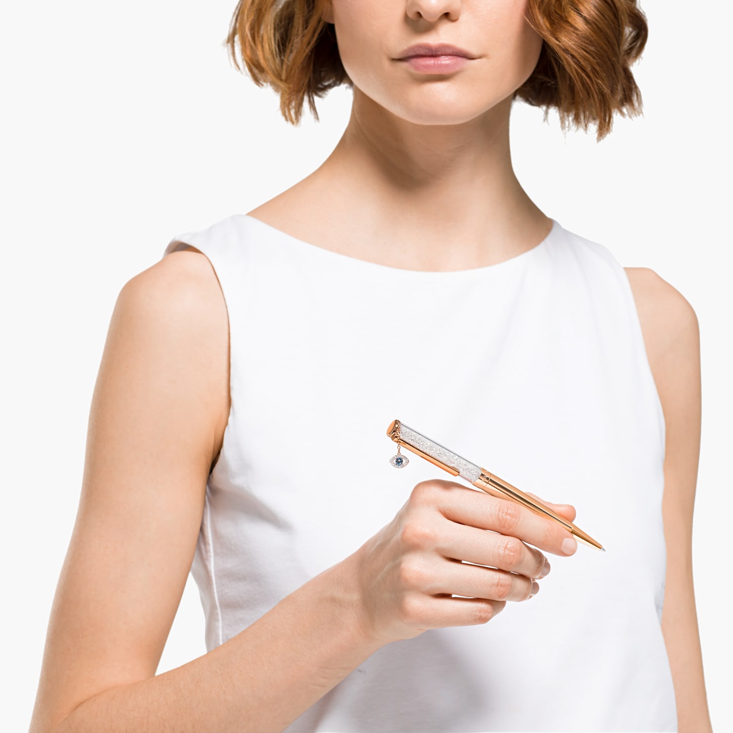 Crystalline ballpoint pen, Evil eye, Rose gold tone, Rose gold-tone ...