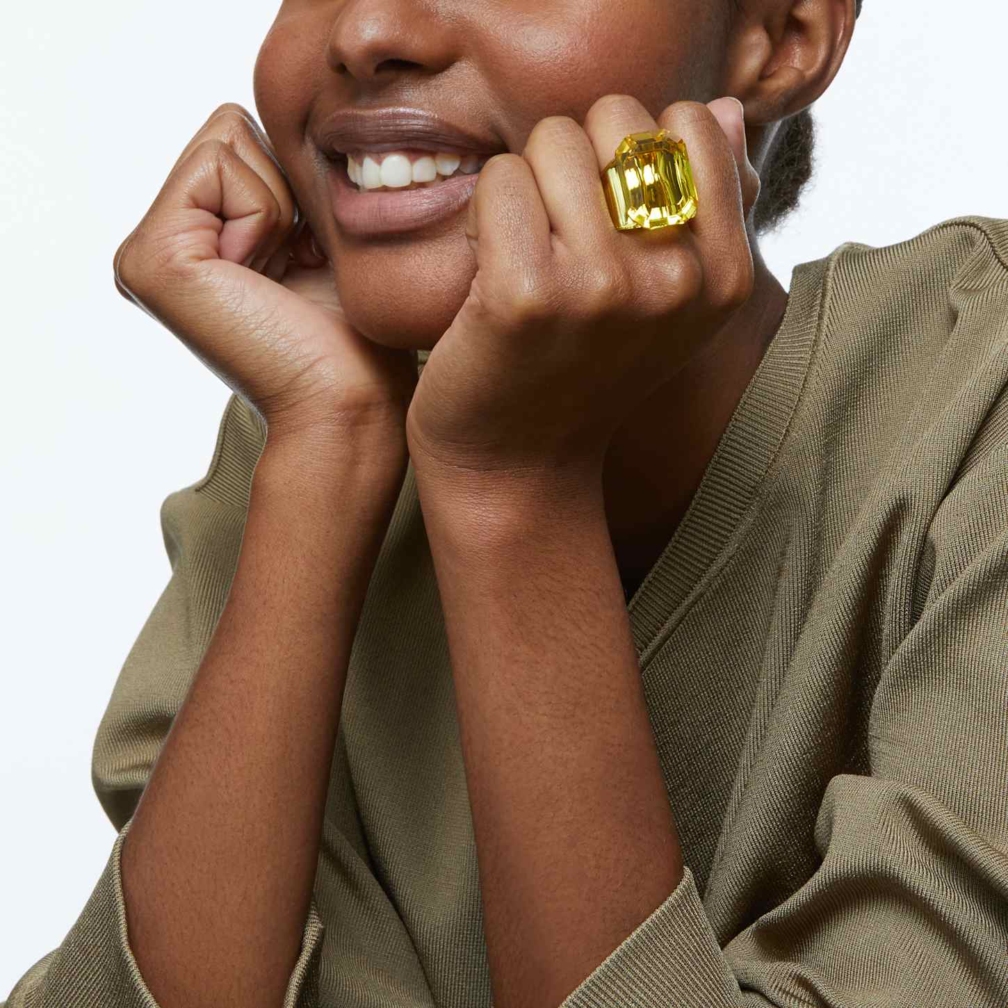 Lucent cocktail ring, Octagon cut, Yellow | Swarovski