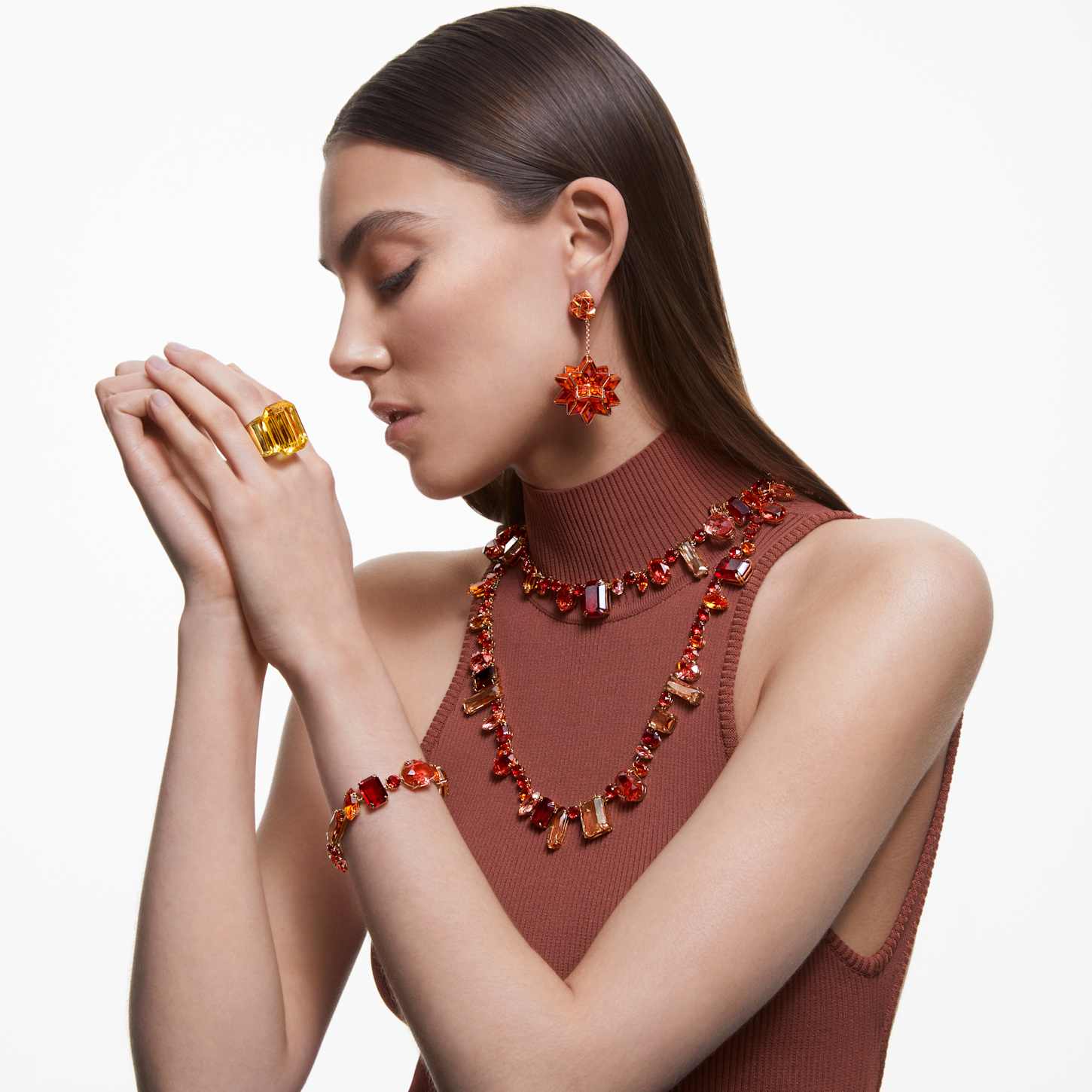 Lucent cocktail ring, Octagon cut, Yellow | Swarovski