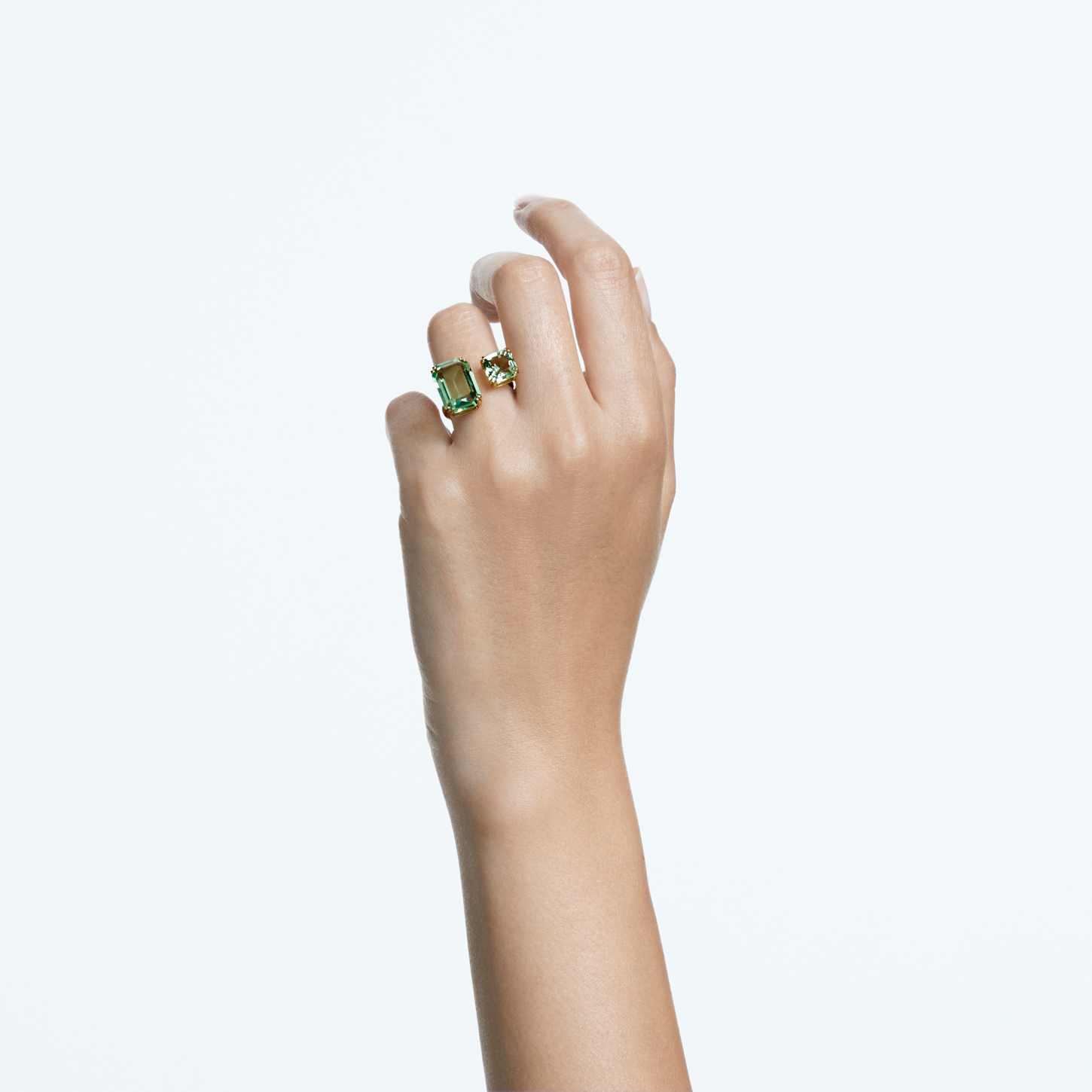 Millenia open ring, Octagon cut, Green, Gold-tone plated | Swarovski
