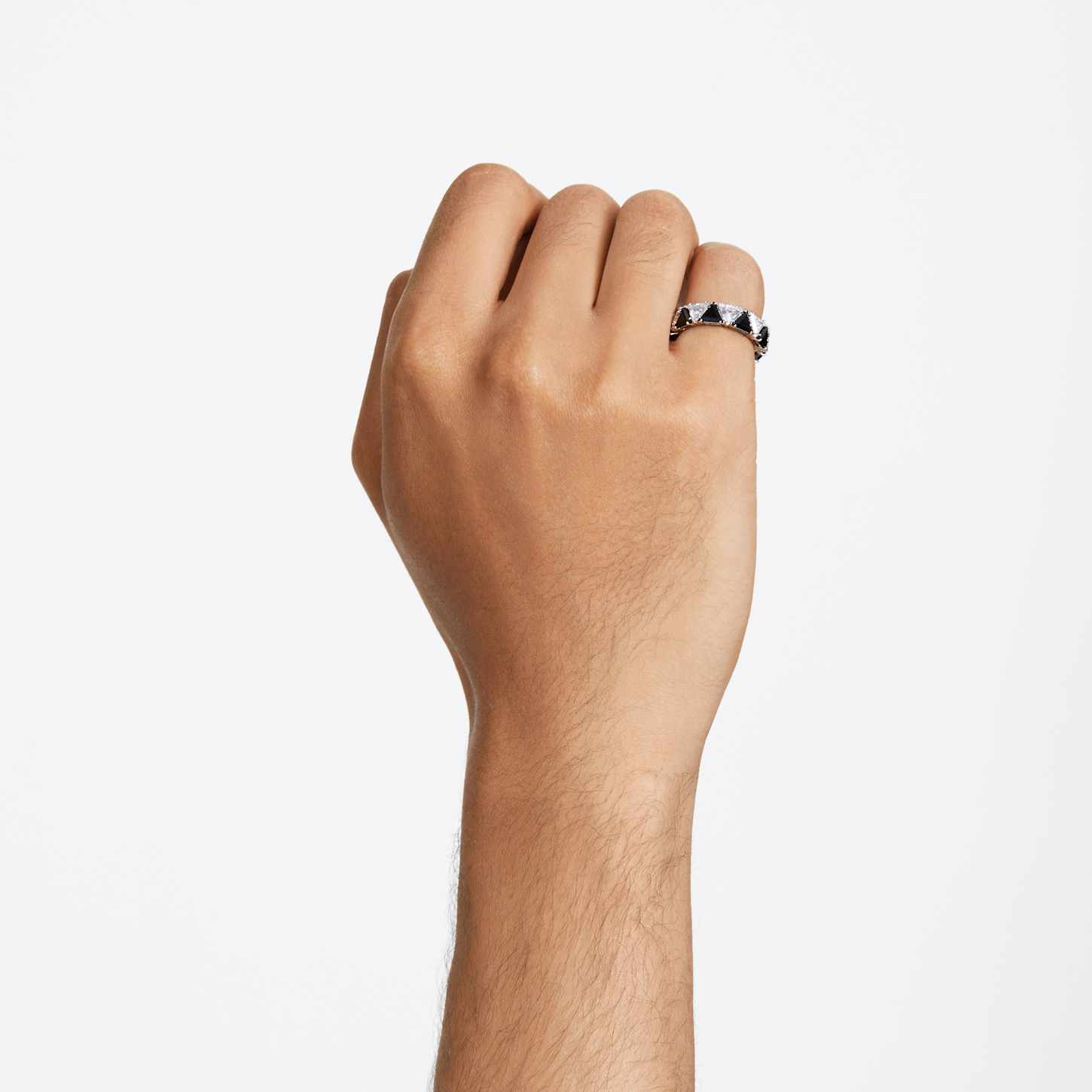 Ortyx cocktail ring, Triangle cut, Black, Rhodium plated | Swarovski