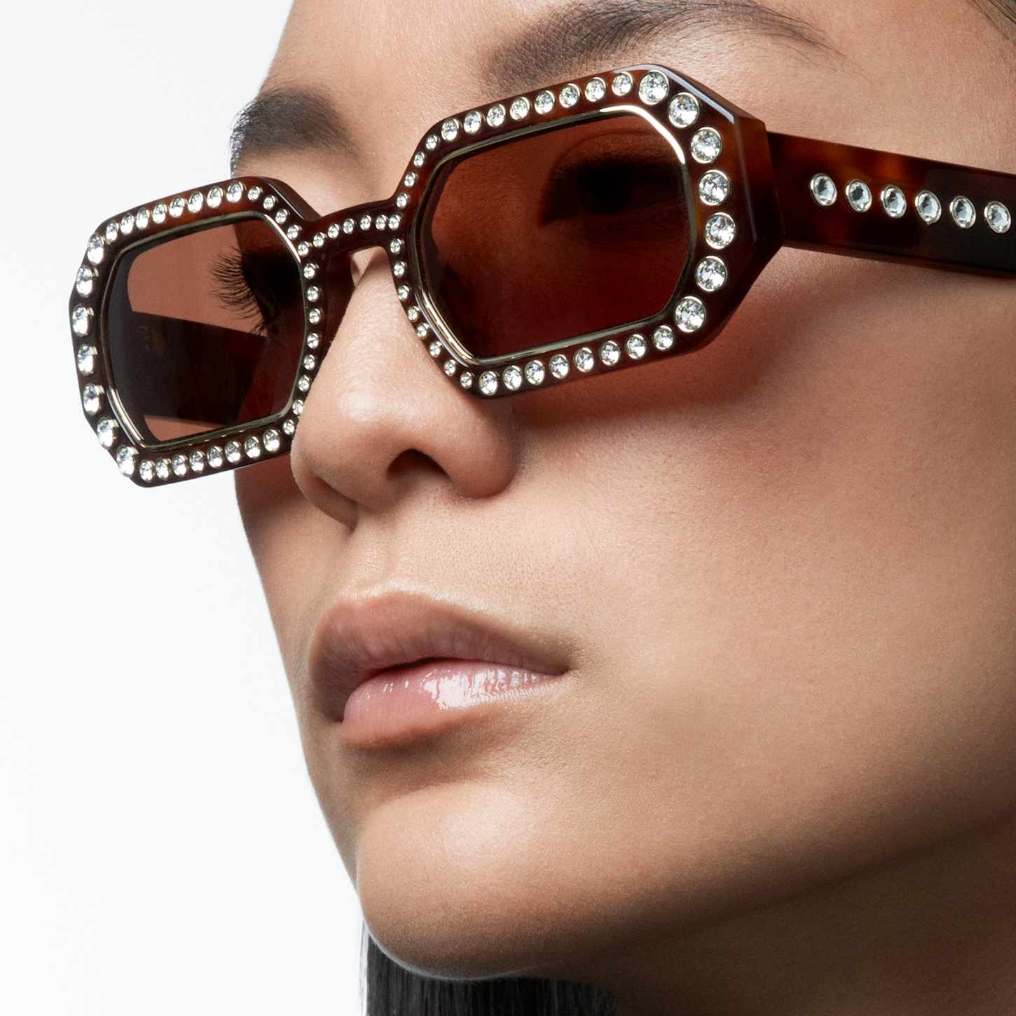 Sonnenbrille Achteckform Pavé Sk0345 52e Braun Swarovski