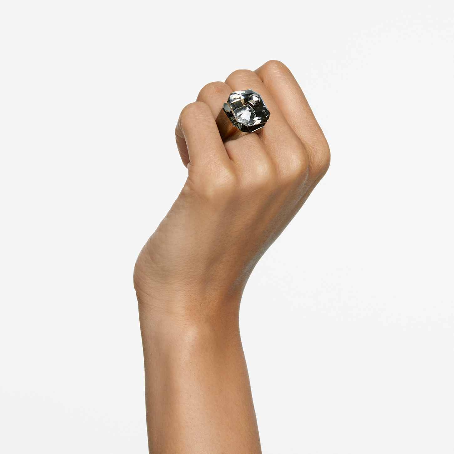 Numina cocktail ring, Octagon cut, Black, Ruthenium plated | Swarovski
